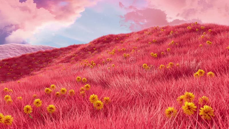 Colorful Grass Meadow with Flowers and Wind - Nature Landscape Loop ...