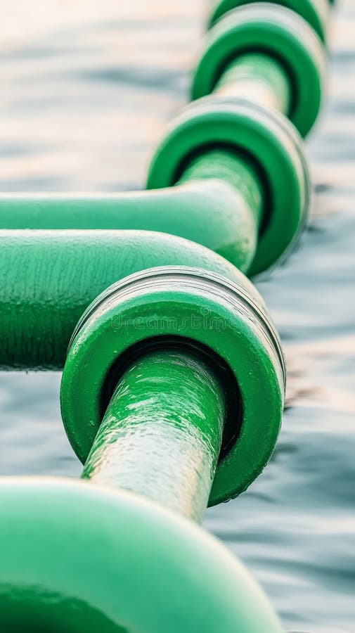 Colorful Green Pipes Positioned on the Water S Surface Reflect the ...