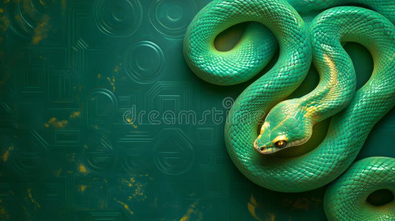 Colorful Green Snake Resting on Textured Surface with Abstract Patterns ...