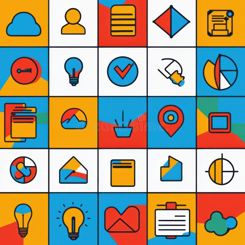 Colorful Grid of Icons Representing Various Concepts in Technology ...