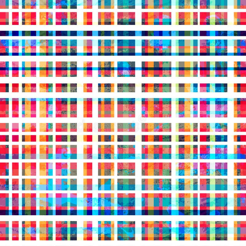 Colorful Grid Seamless Pattern with Grunge Effect Stock Vector ...