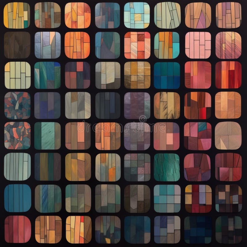 Colorful Grid of Tonalist-style Squares with Abstract Forms and Recycled Material Murals Stock ...