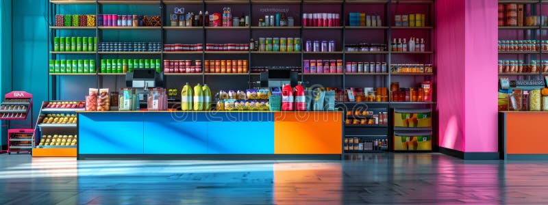 Colorful Grocery Store Interior with Vibrant Products and Modern Design ...