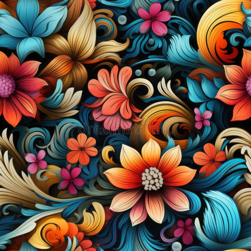 Colorful Groovy Boho Paint Seamless Pattern, Created with Generative AI ...
