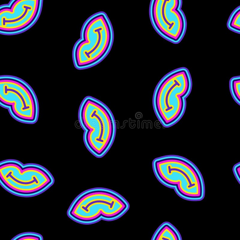 Colorful Groovy Hippie Pattern with Geometric Lips Shapes on Black ...