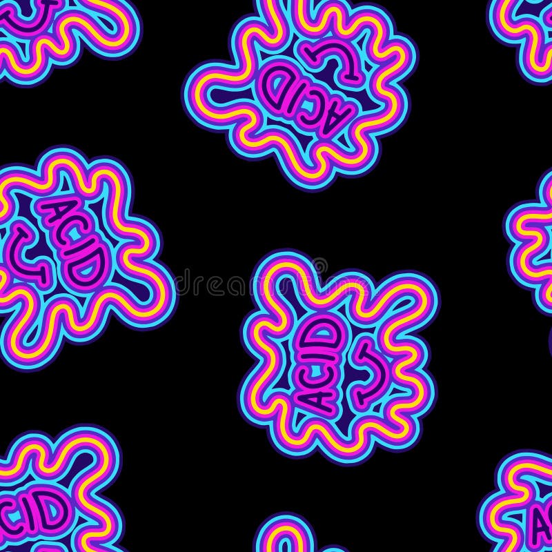 Colorful Groovy Hippie Pattern with Geometric Shapes on Black ...