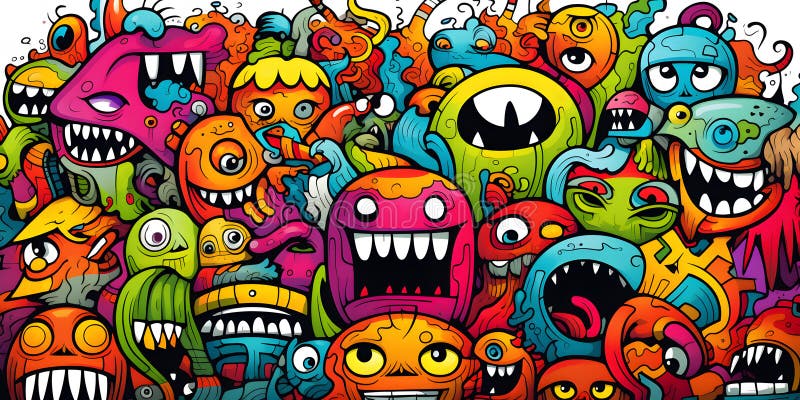 Colorful Group of Doodle Monsters Background Stock Illustration ...
