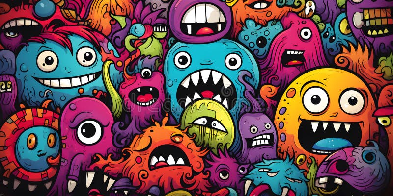 Colorful Group of Doodle Monsters Background Stock Illustration ...