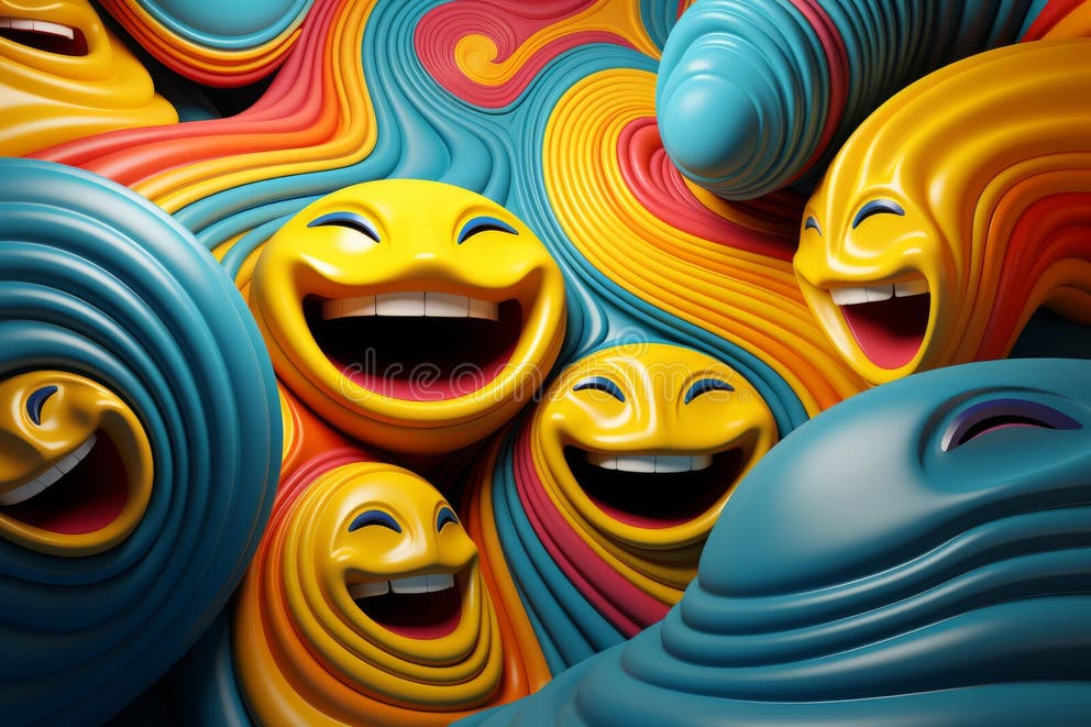 A Colorful Group of Smiley Faces in a Wavy Pattern Stock Illustration ...