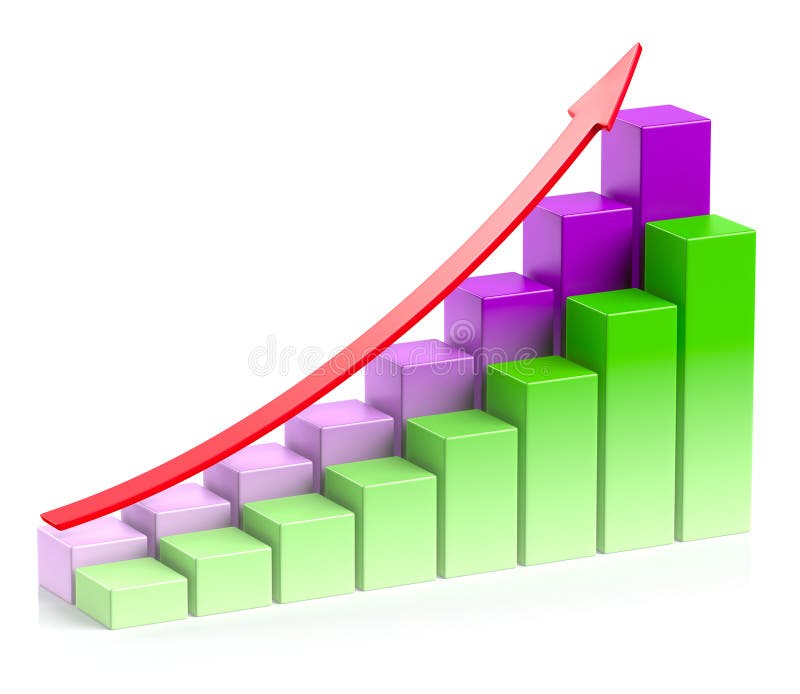 Colorful Growing Bar Chart with Arrow in Two Rows Stock Illustration ...