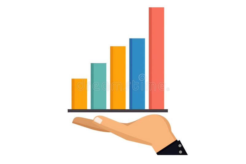 Colorful Growing Bar Chart on Hand Web Icon. Symbol of Growth, Success ...