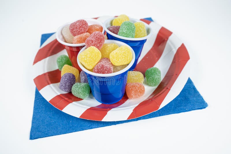 Colorful Gum Drops Candy on a Red White and Blue Background Stock Photo ...