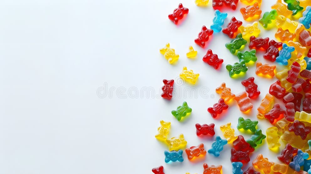 Colorful Gummy Bears Scattered on a Solid White Background. this is AI ...