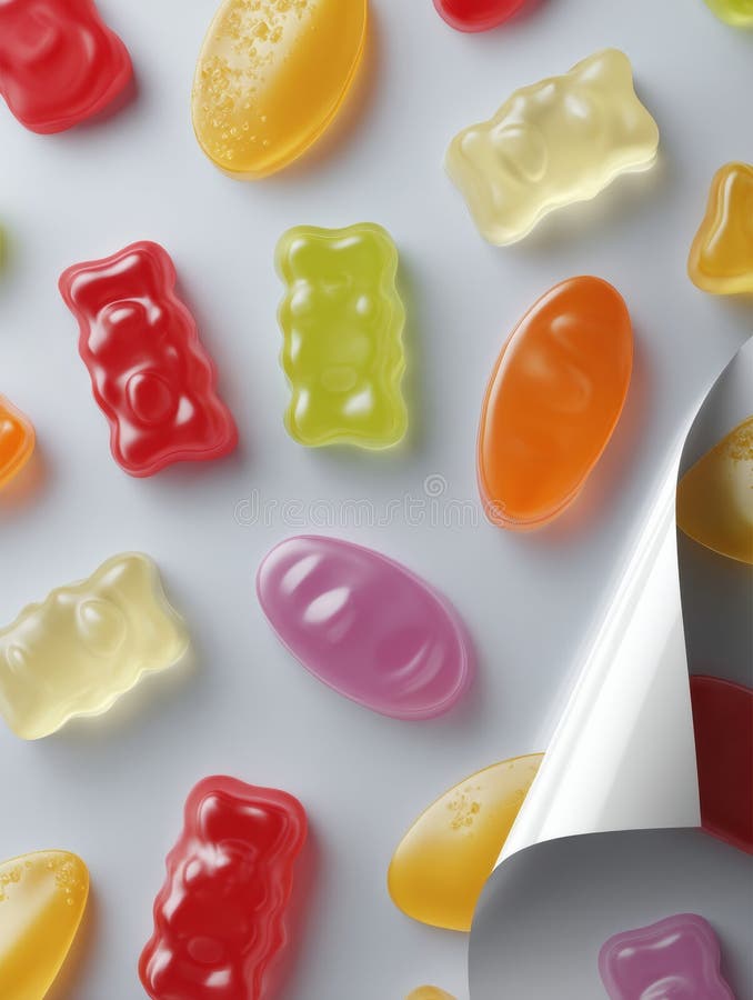 Colorful Gummy Texture 3D Sticker Elements Scattered on a Matte Surface ...