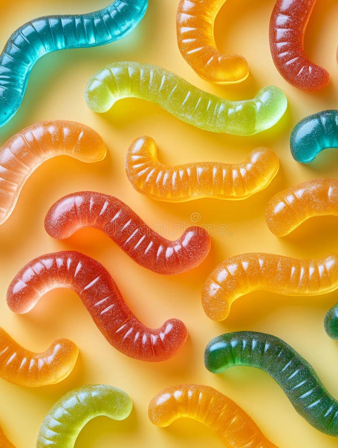 Colorful Gummy Worms Scattered Yellow Background Stock Photos - Free ...