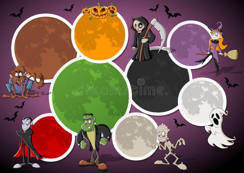 Colorful Halloween Template with Monsters Stock Vector - Illustration ...