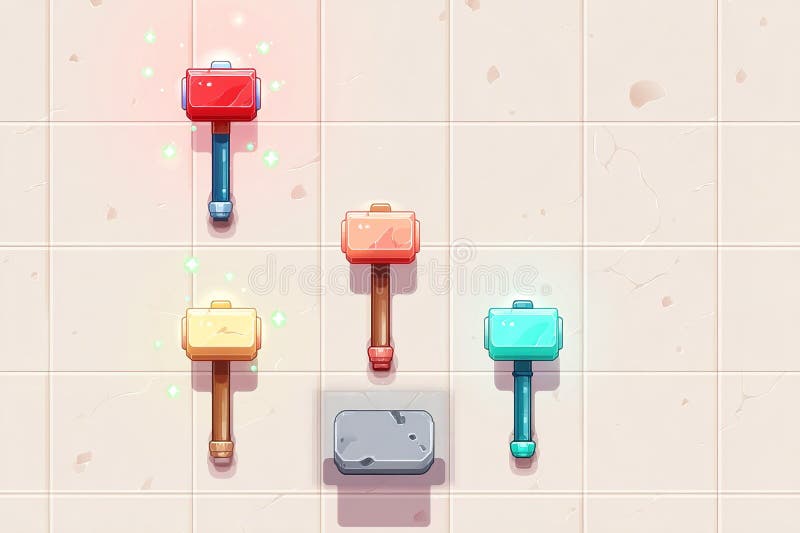 Colorful Hammers Displayed on a Tiled Surface in an Artful Arrangement ...