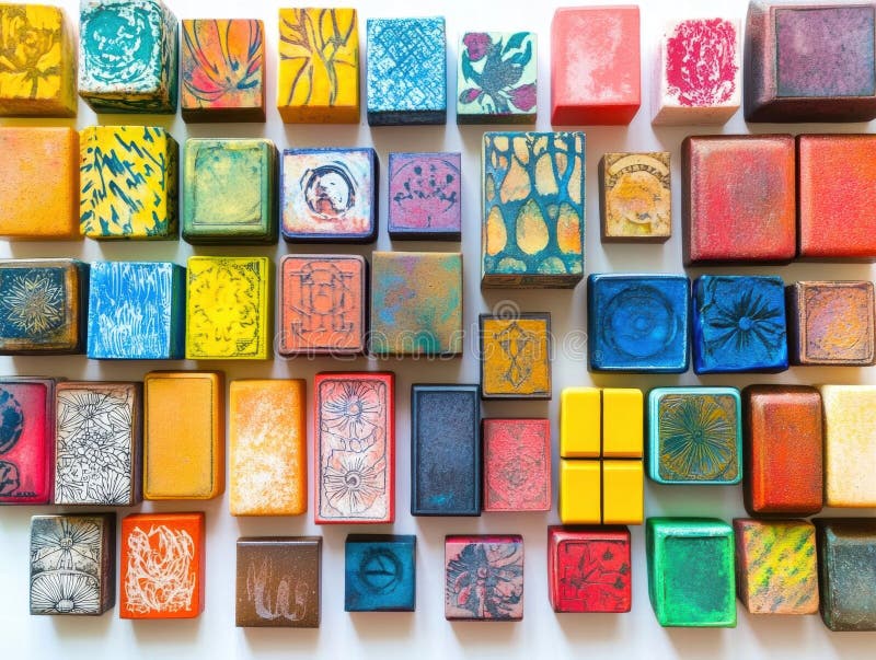 Colorful Hand-Crafted Wooden Blocks with Intricate Designs and Patterns ...