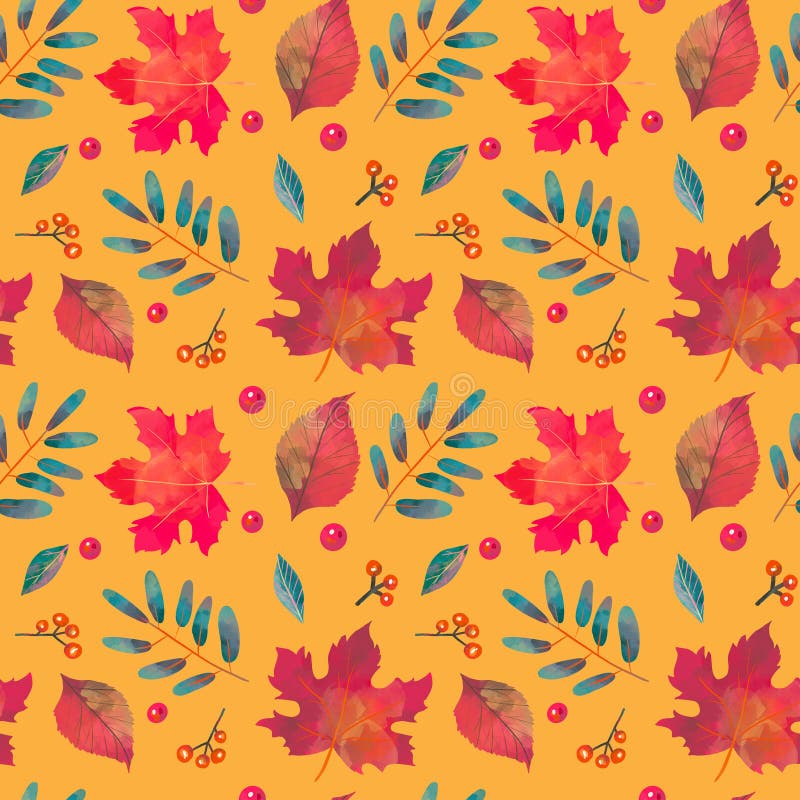 Colorful Autumn Leaves on Orange Background. Thanksgiving Seamless ...