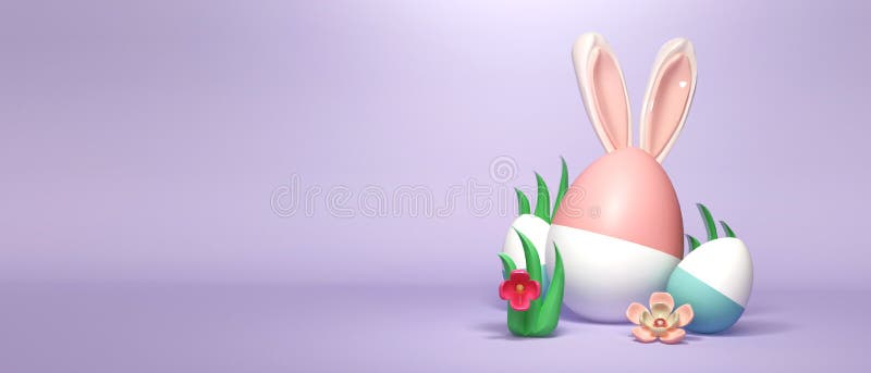 Colorful Hand Decorated Easter Eggs with Rabbit Ears Stock Illustration ...