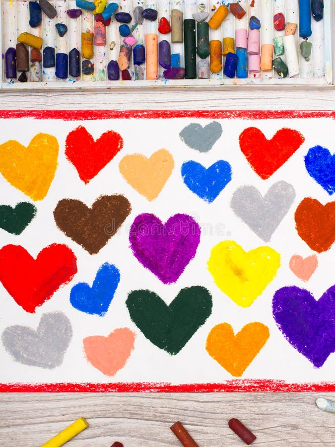 Colorful Hand Drawing: Beautiful Hearts, Stock Image - Image of paint ...