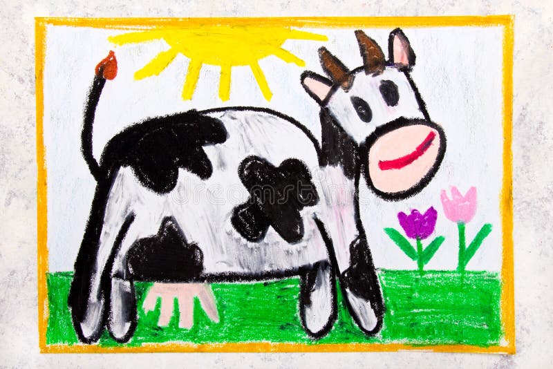 Colorful Hand Drawing: Smiling Cow Stock Illustration - Illustration of ...