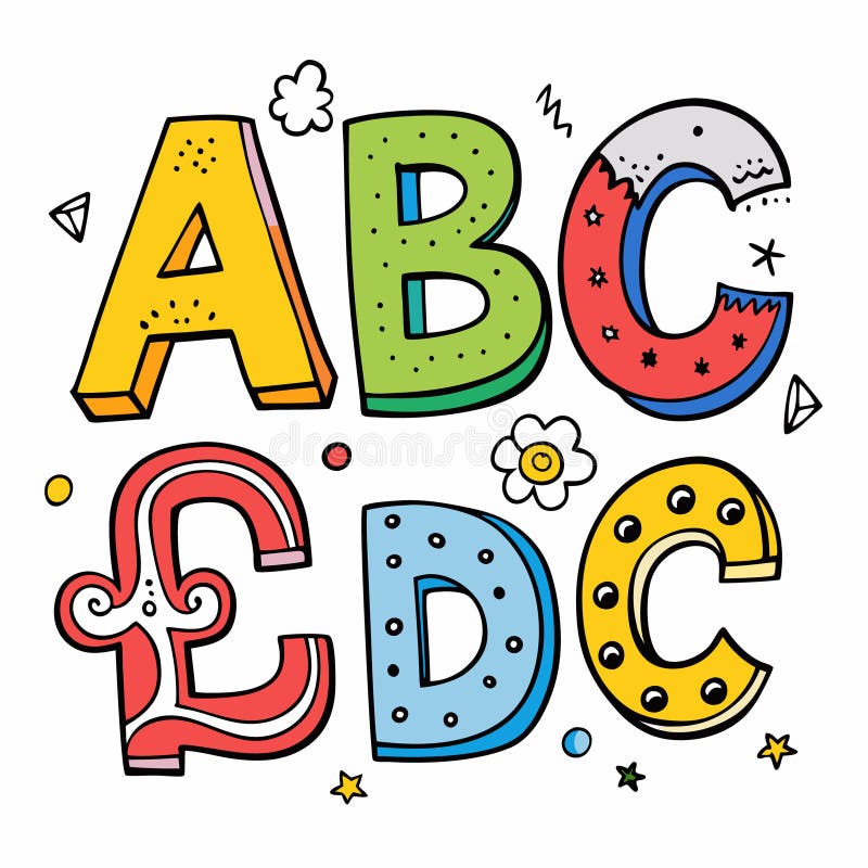 Colorful Hand Drawn Abcde Alphabet Letter Stock Illustrations – 4 Colorful Hand Drawn Abcde ...