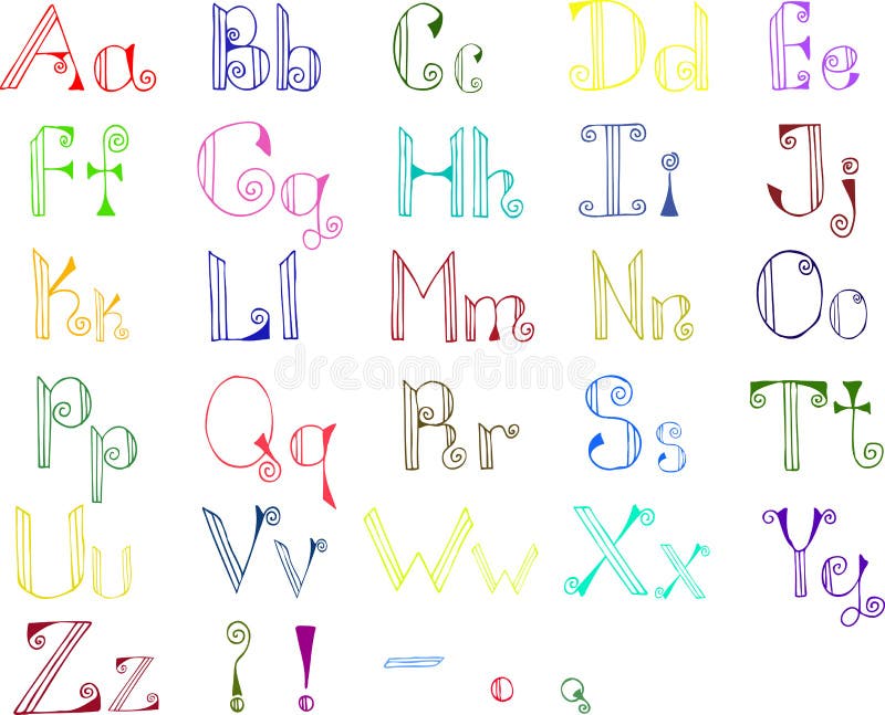 Colorful Hand Drawn Alphabet Stock Vector - Illustration of doodle ...