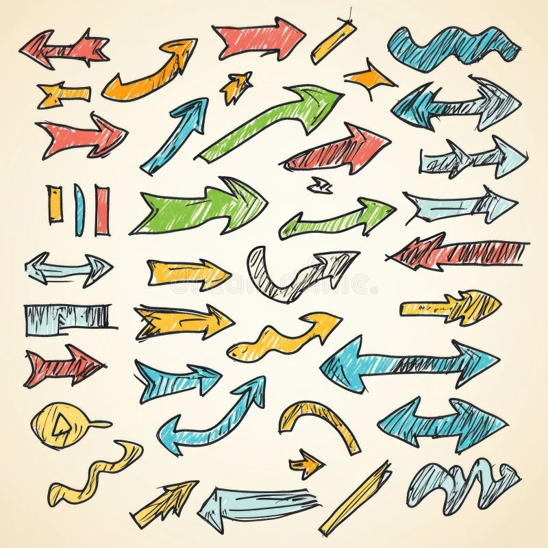Colorful Hand-drawn Arrows in Various Shapes and Styles Stock ...