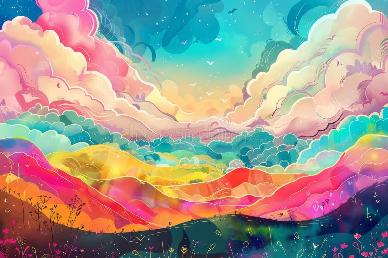 Colorful Hand-drawn Cartoon Background with Unique Double Exposure View ...