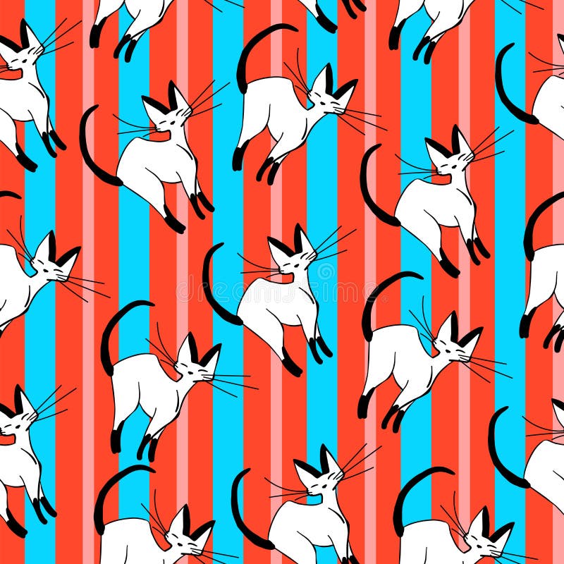 Colorful Hand Drawn Cats Cartoon Texture Design Seamless Pattern Vector ...