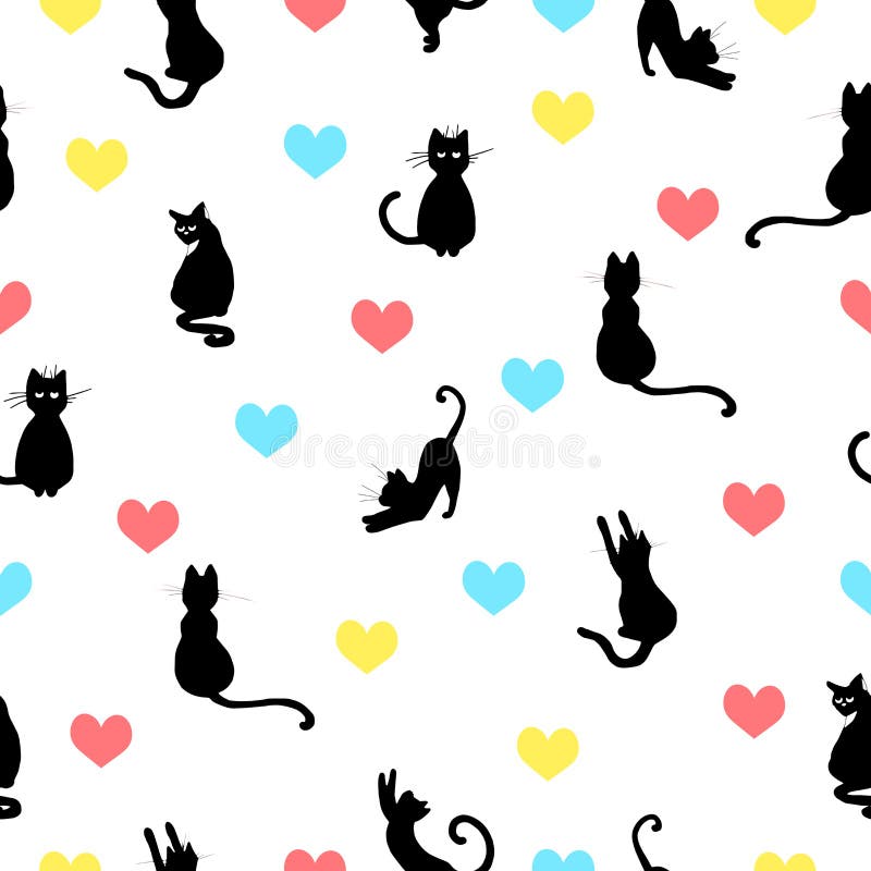Colorful Hand Drawn Cats Cartoon Texture Design Seamless Pattern Vector ...