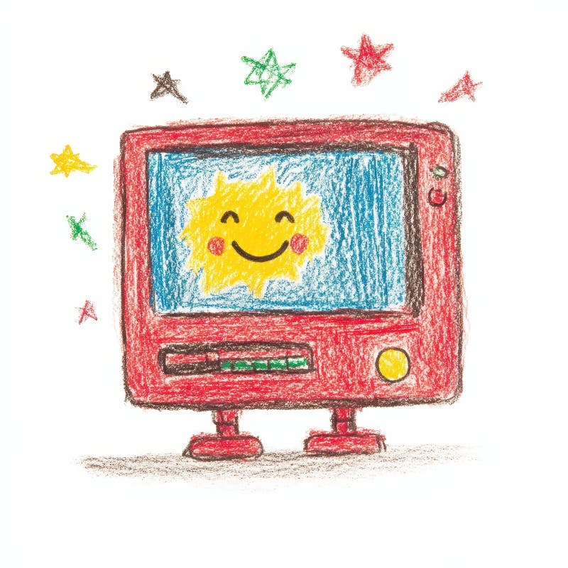 Colorful Hand-drawn Computer with a Smiling Sun on Screen Stock Photo ...