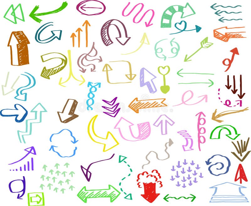 Colorful Hand Drawn Cute Various Appearance Arrows Set Stock Vector ...