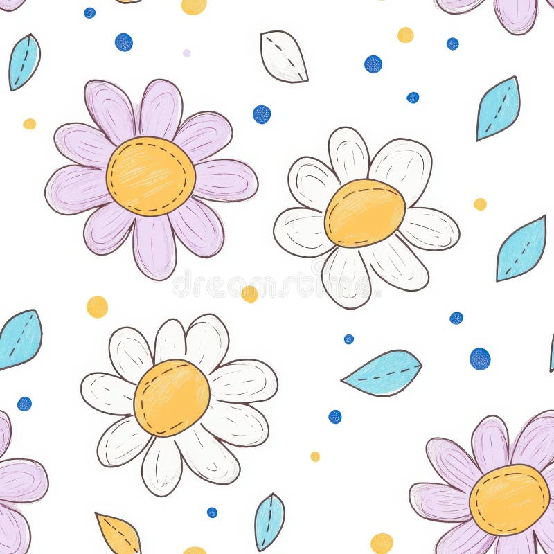 Colorful Hand-Drawn Daisy Flower Pattern for Design Backgrounds Stock ...