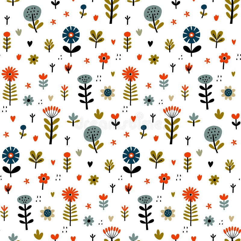 Colorful Hand-Drawn Flower Pattern for Textile and Wallpaper. Stock ...