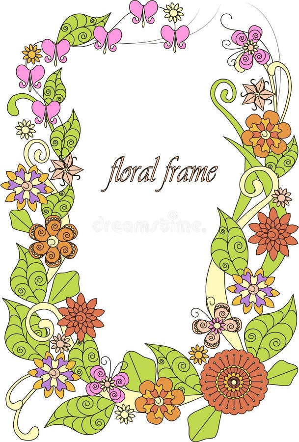 Colorful Hand Drawn Flowers Frame on White Stock Vector - Illustration ...
