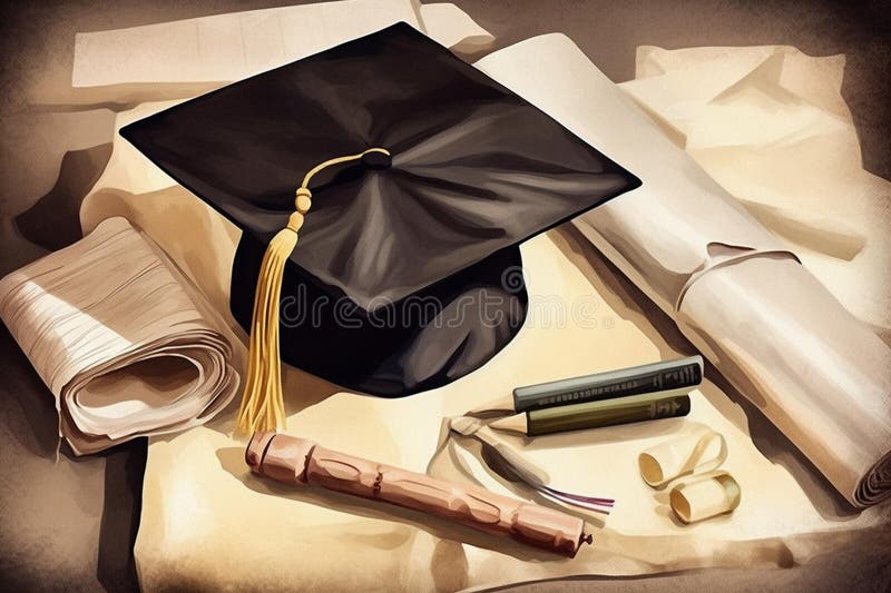 Colorful Hand-drawn Graduation Supplies Stock Illustration ...