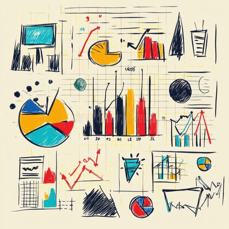 Colorful Hand-drawn Graphs and Charts Showcasing Data Analysis Concepts ...
