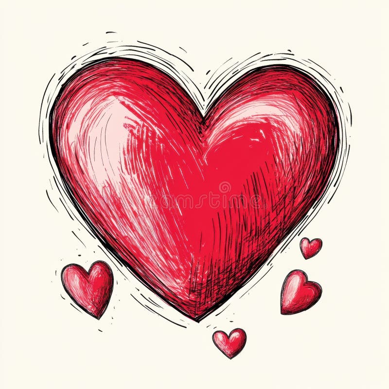 Colorful Hand-drawn Heart Surrounded by Smaller Hearts Design Stock ...