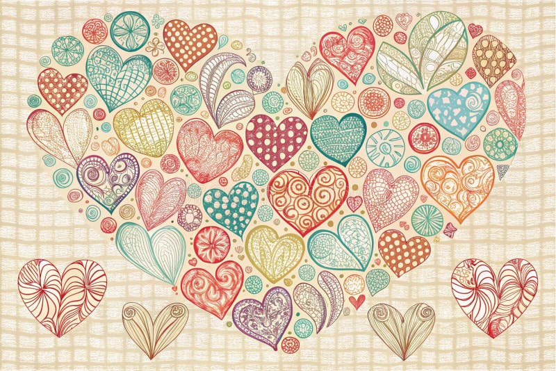 Hand-drawn Doodle Heart Pattern on Textured Paper Background Stock ...