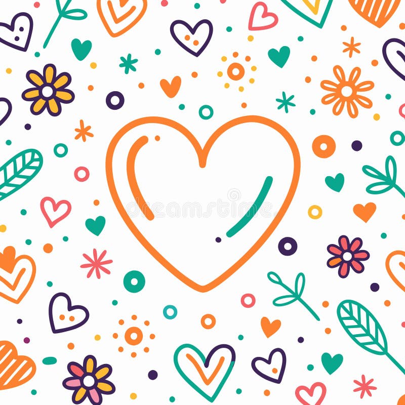Colorful Hand-drawn Hearts and Flowers Pattern Stock Vector ...