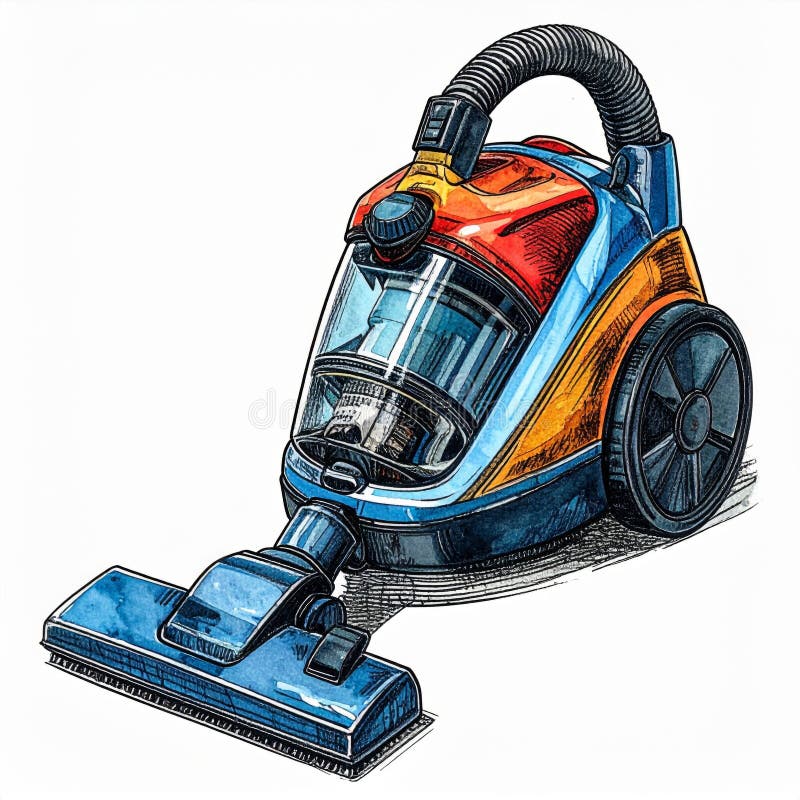 Colorful Hand-Drawn Illustration of an Upright Vacuum Cleaner Stock ...