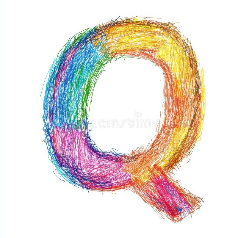 A Colorful, Hand-drawn Letter "Q" Featuring a Rainbow Gradient Design ...