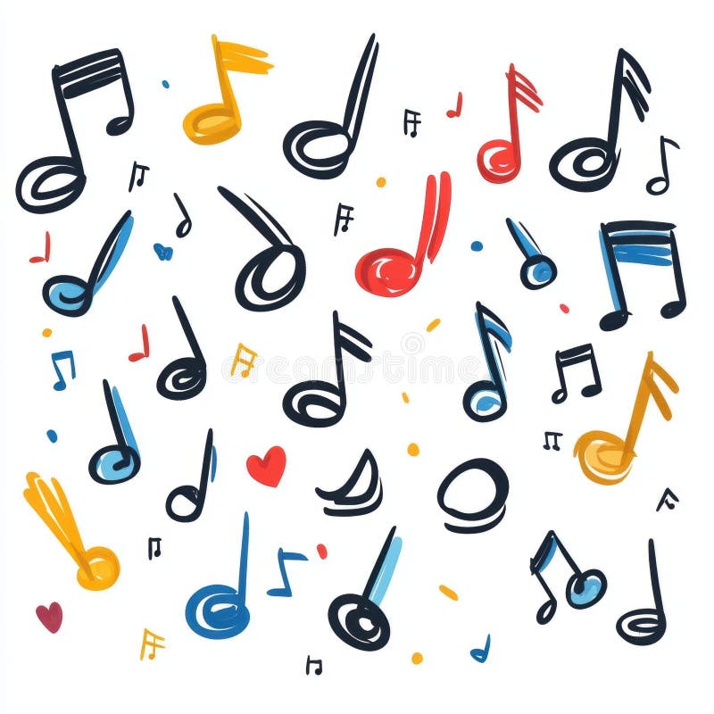 Colorful Hand-drawn Musical Notes Arranged in a Playful Pattern Stock ...