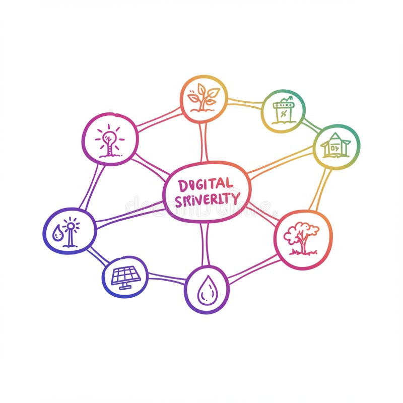 Colorful Hand-drawn Network Diagram Featuring Interconnected Circles ...