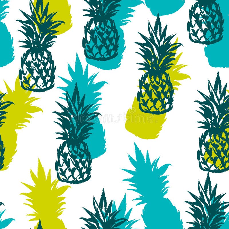 Colorful Hand Drawn Pineapple Seamless Pattern. Vector Illustration Stock Vector - Illustration ...