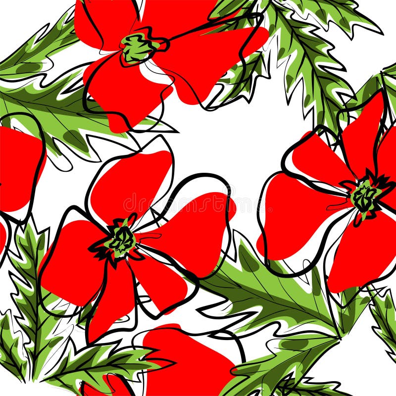 Colorful Hand Drawn Poppies, Flowers Seamless Pattern Stock Vector ...