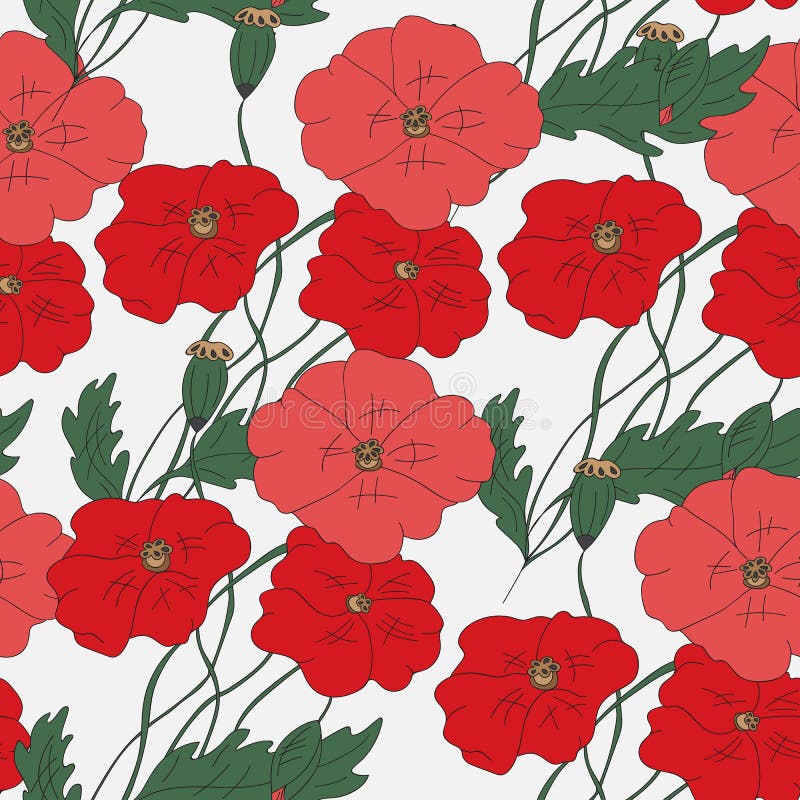 Colorful Hand Drawn Poppies - Seamless Pattern Stock Vector ...