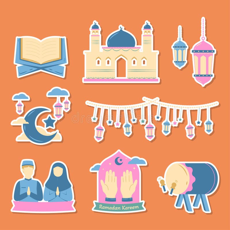 Colorful Hand Drawn Ramadan Element Set Illustration Vector Stock ...